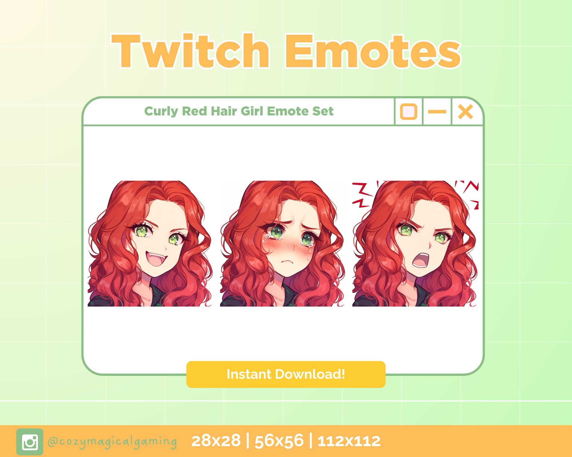 Twitch Emote Curly Red Hair Set Emote Cute Clip Art Streamer Streaming ...