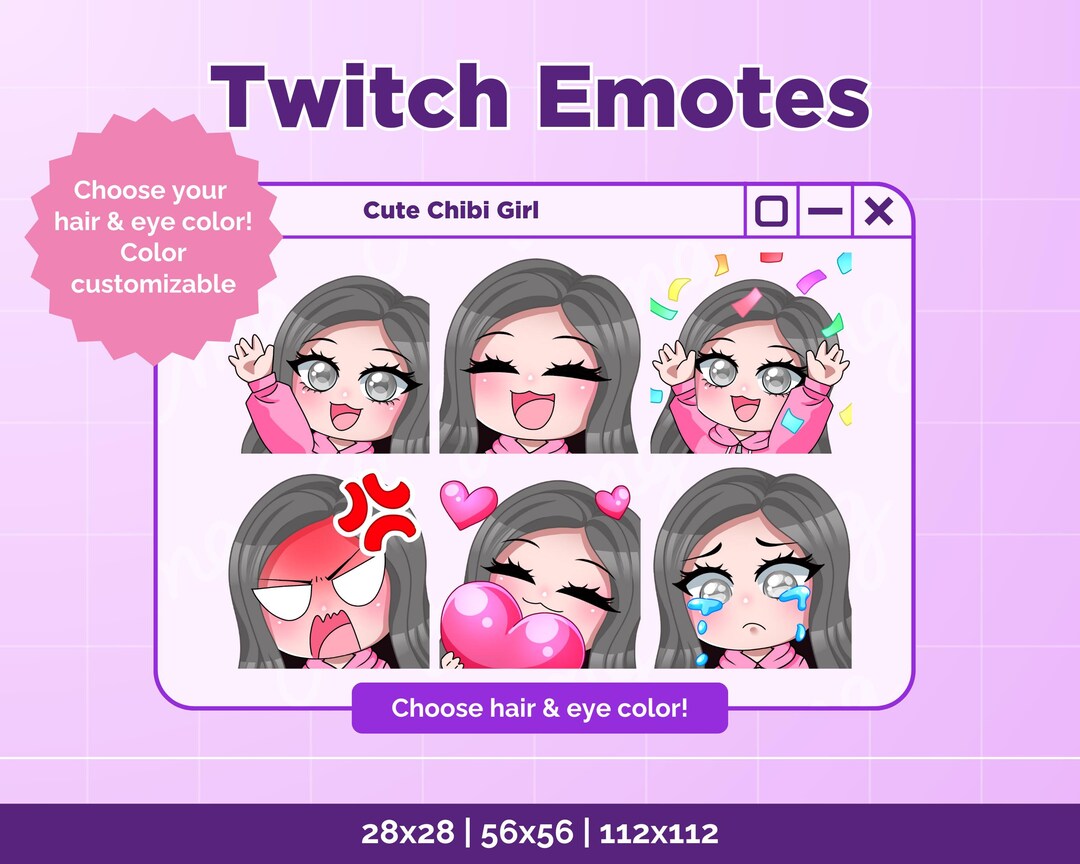 Twitch Emote Wavy Hair Chibi Set Emote Cute Clip Art Streamer Streaming ...