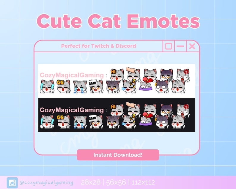 Twitch Emote Gray Cat Set Emote Cute Clip Art Streamer Streaming ...
