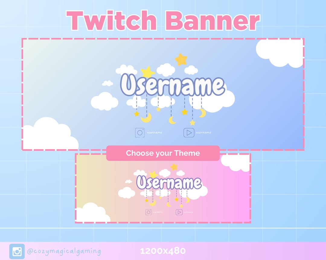 Blue or Purple Twitch Banner Cloud Sky Themed Twitch Overlay Yellow ...