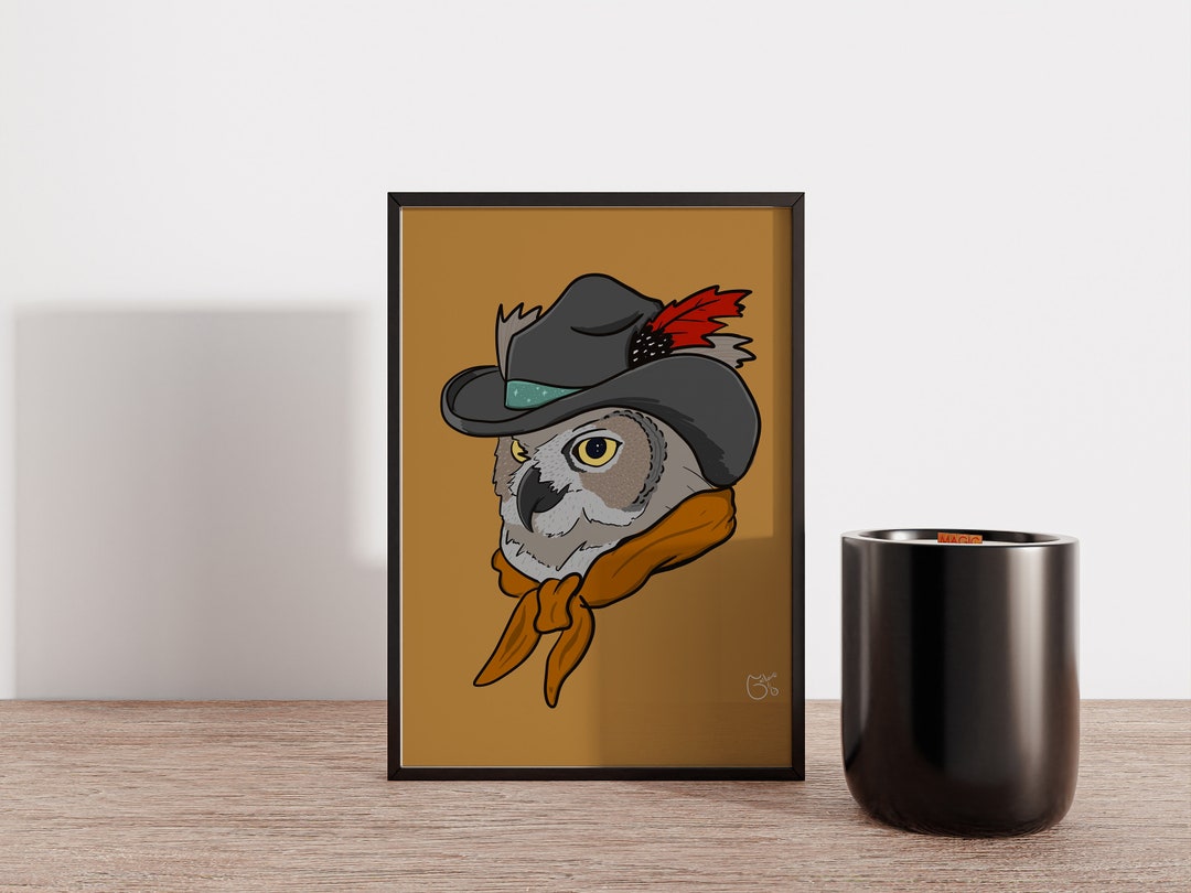 Cowboy Owl Print, Western Poster, Cowboy Owl Digital Print, Western Owl ...