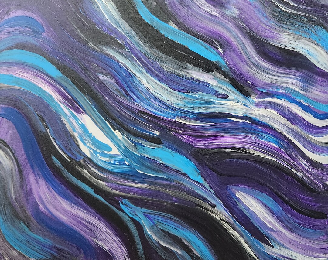 Together | Original Abstract Art, Cool Waves Contemporary Purple Blue ...
