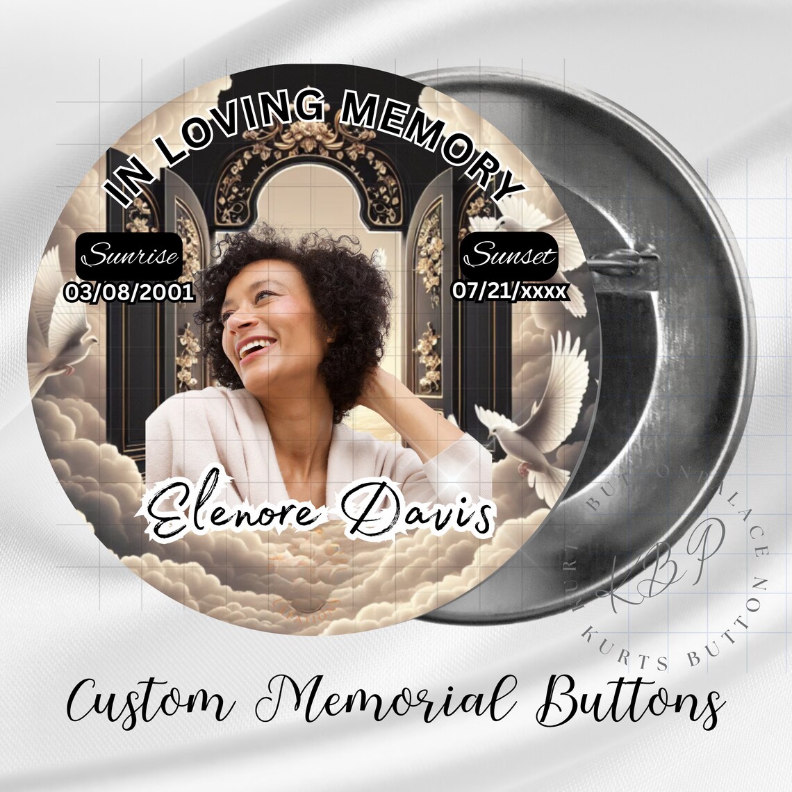 Black Design Heaven Gates, in Loving Memory Template, Memorial Button ...