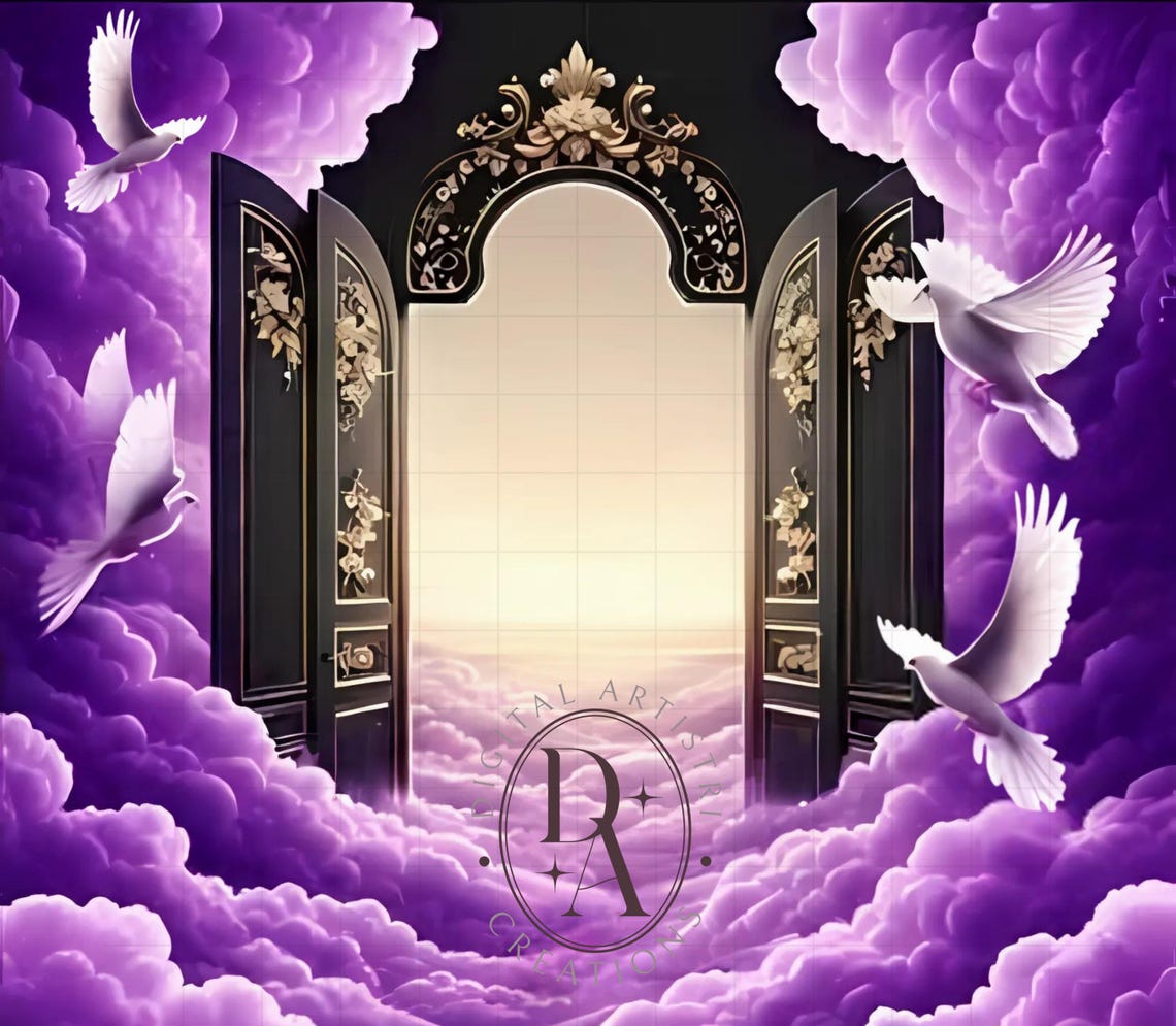 Purple Design Heaven Gates, in Loving Memory Template, Memorial Button ...