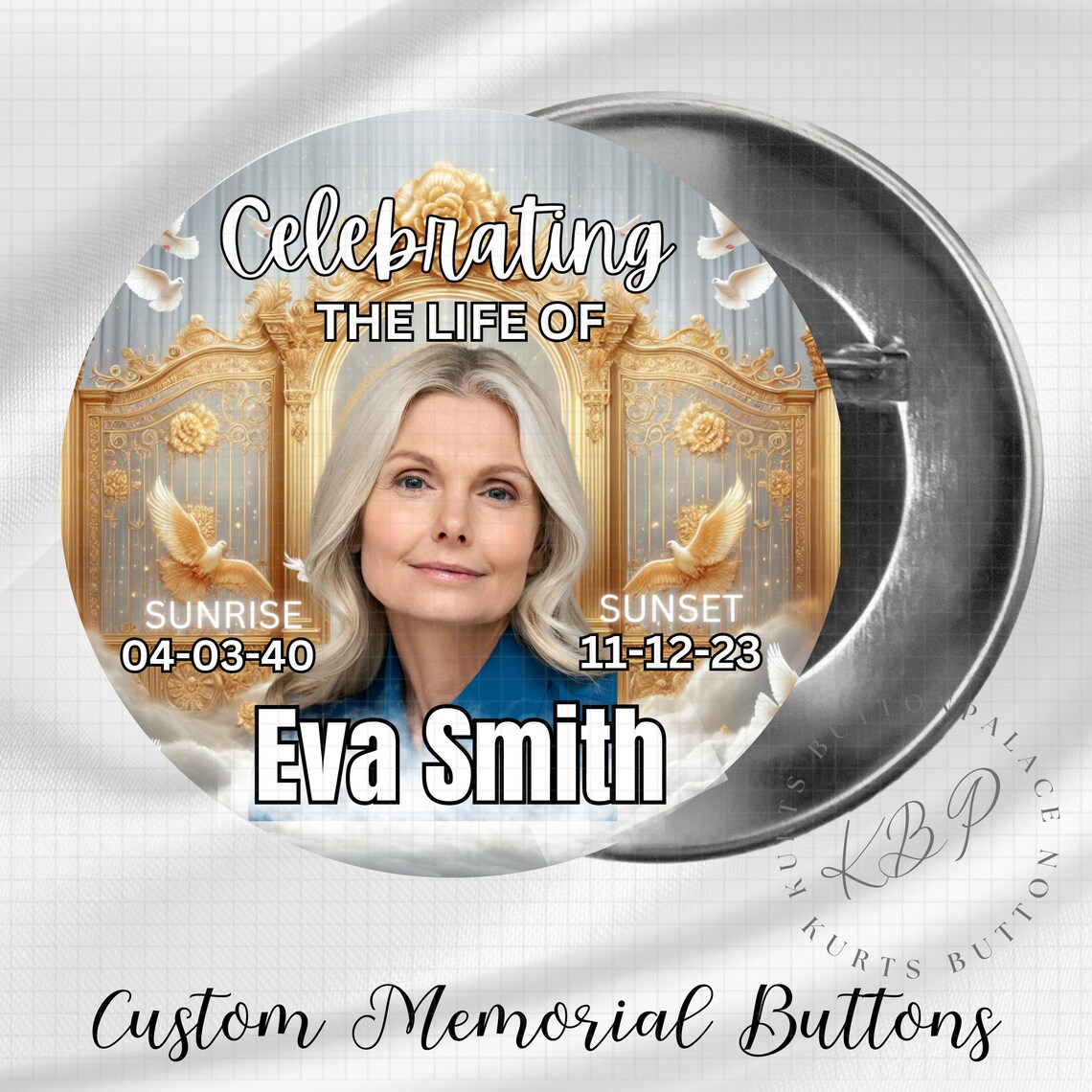 Gray Heaven Gates in Loving Memory Template Memorial Button Pin ...