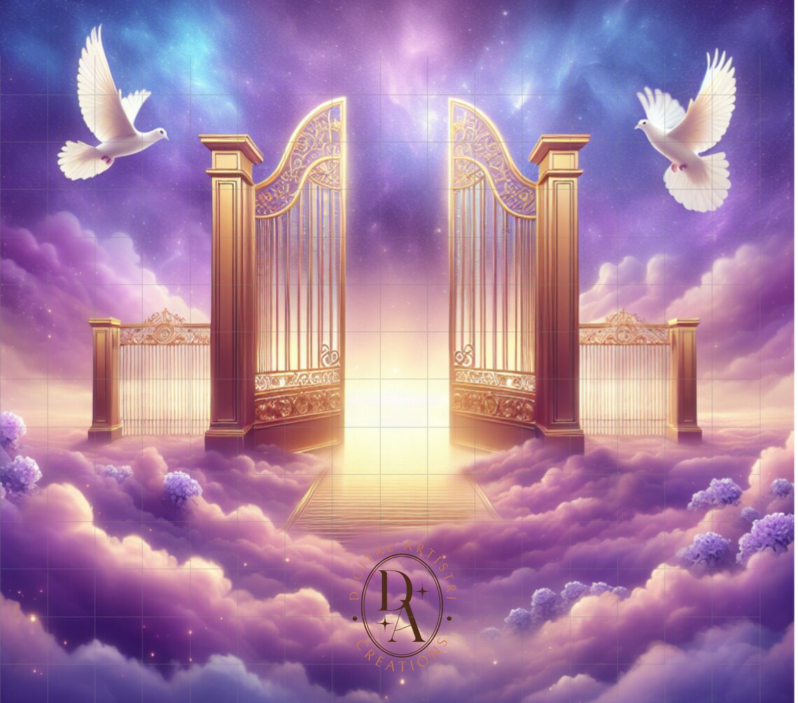 Purple Heaven Gates in Loving Memory Template Memorial Button ...