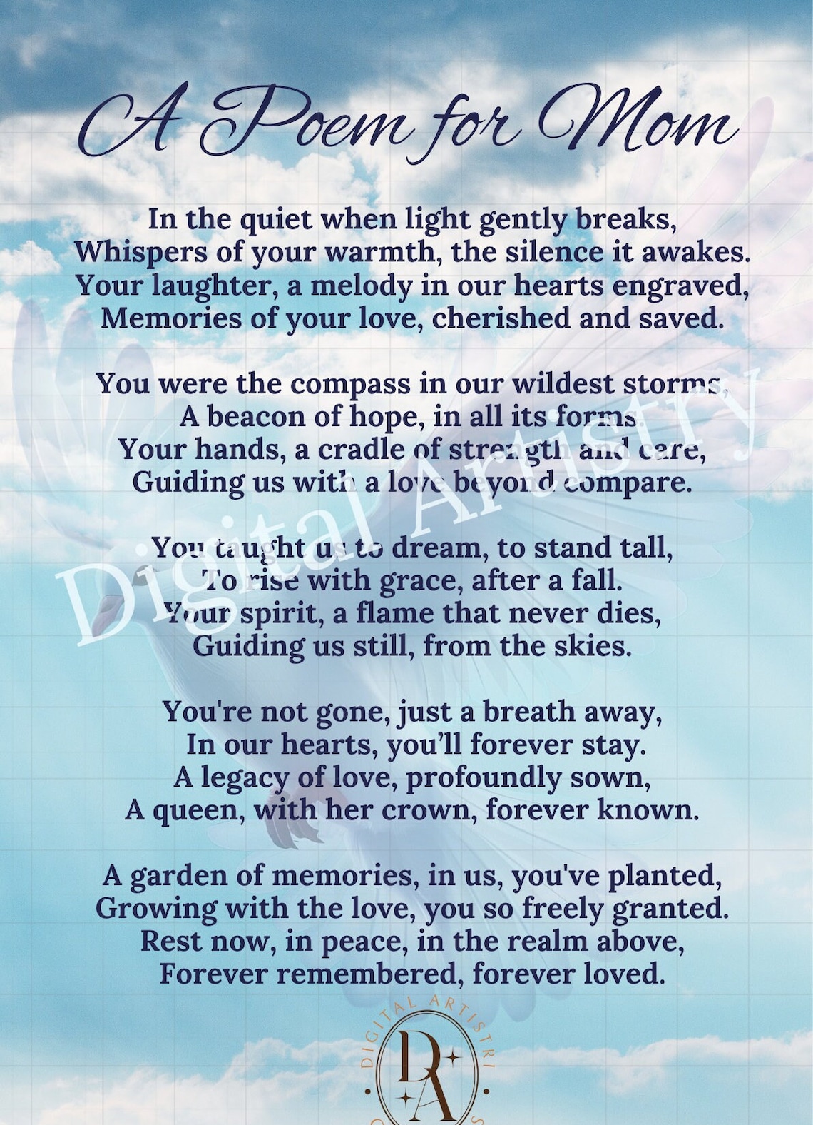 Poem for a Funeral Service, Png, Pdf, Instant Download, File for ...