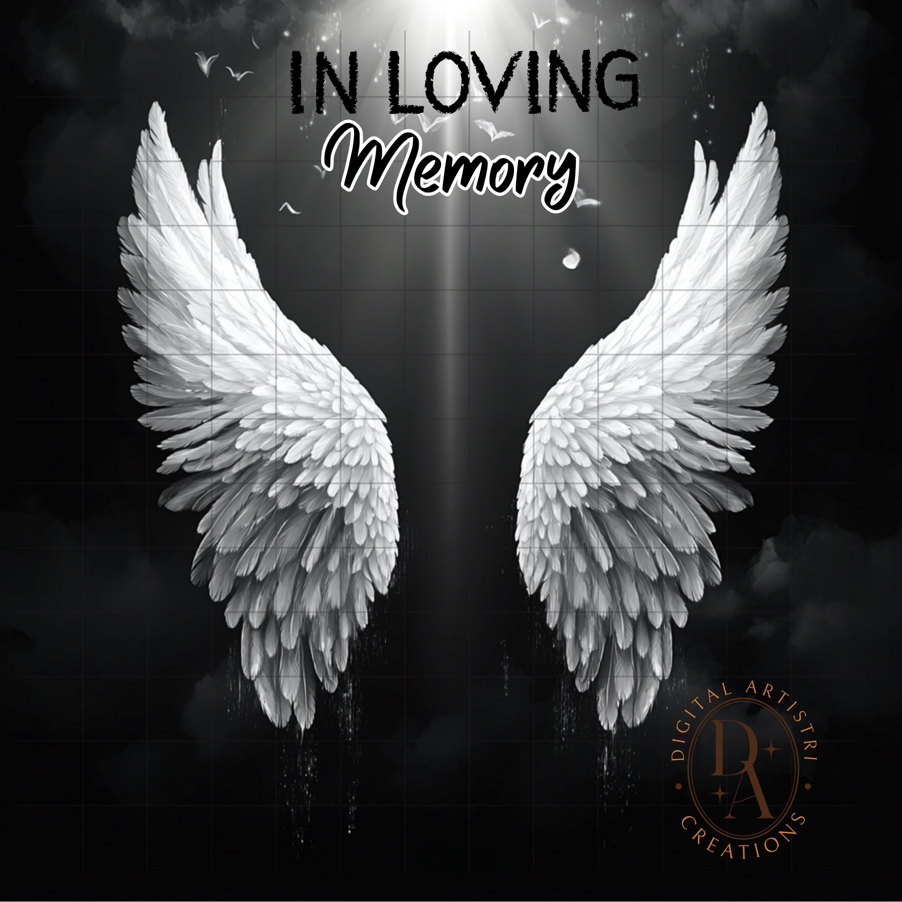 Elegant Black Memorial Background, Angel Wings, Customizable Design ...