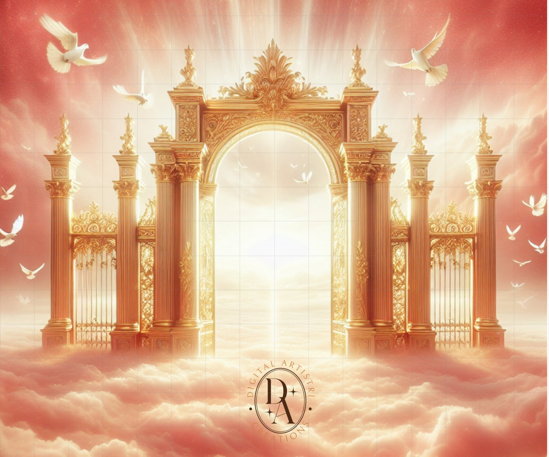 Red Heaven Gates in Loving Memory Template Memorial Button Pin ...