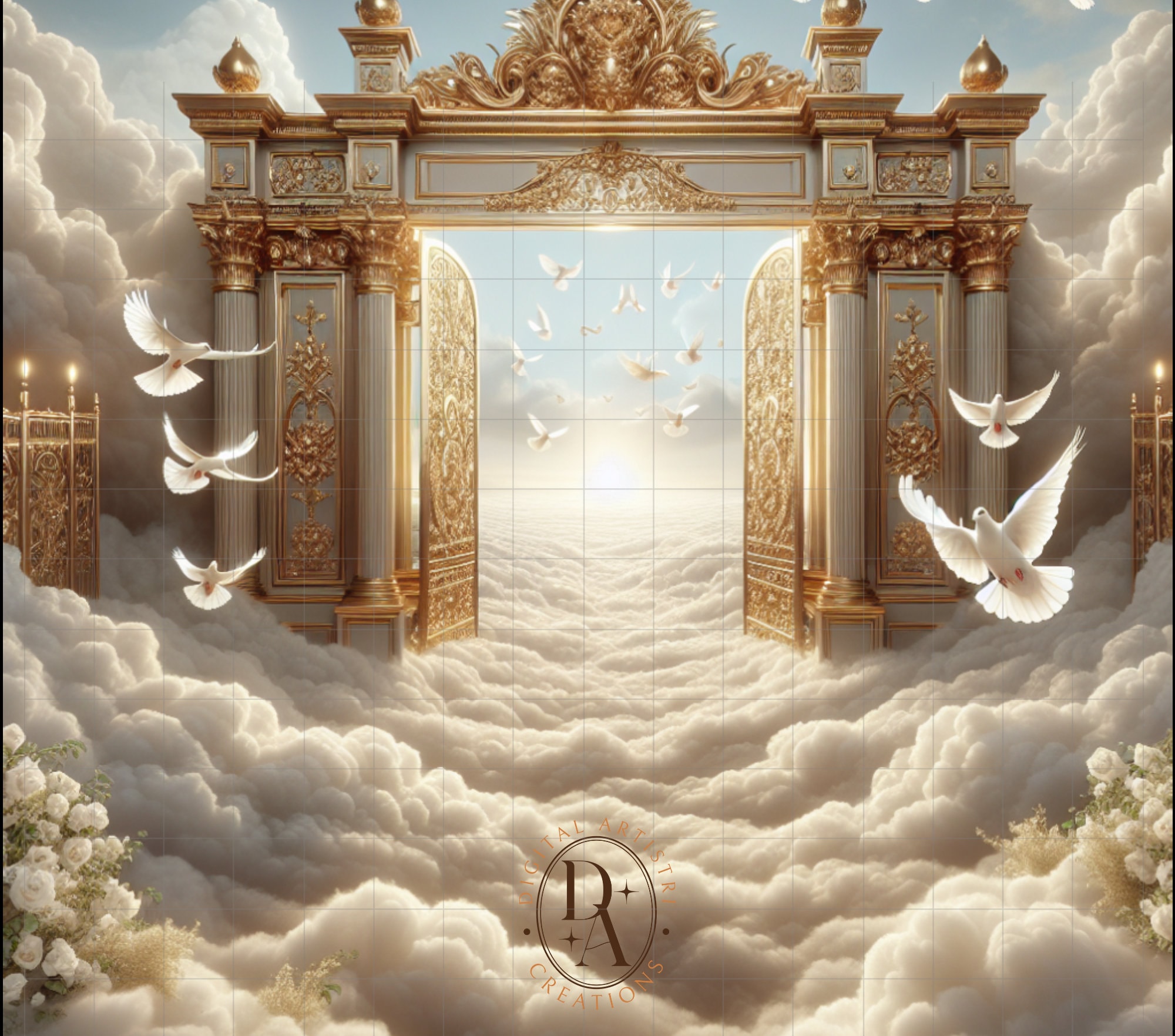 Gold Heaven Gates in Loving Memory Template Memorial Button Pin ...