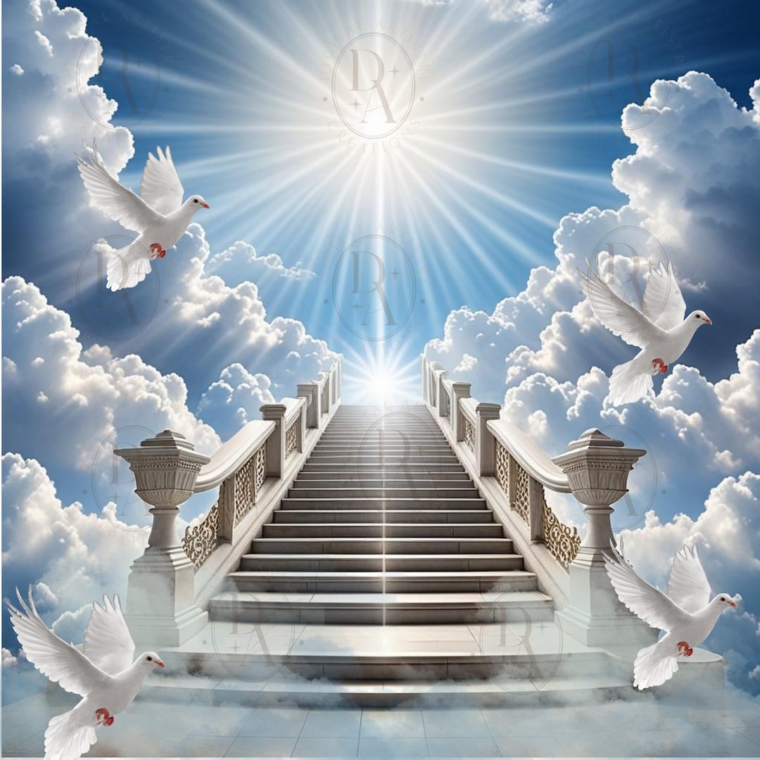 Blue Heaven Stairs, in Loving Memory Template, Memorial Button ...
