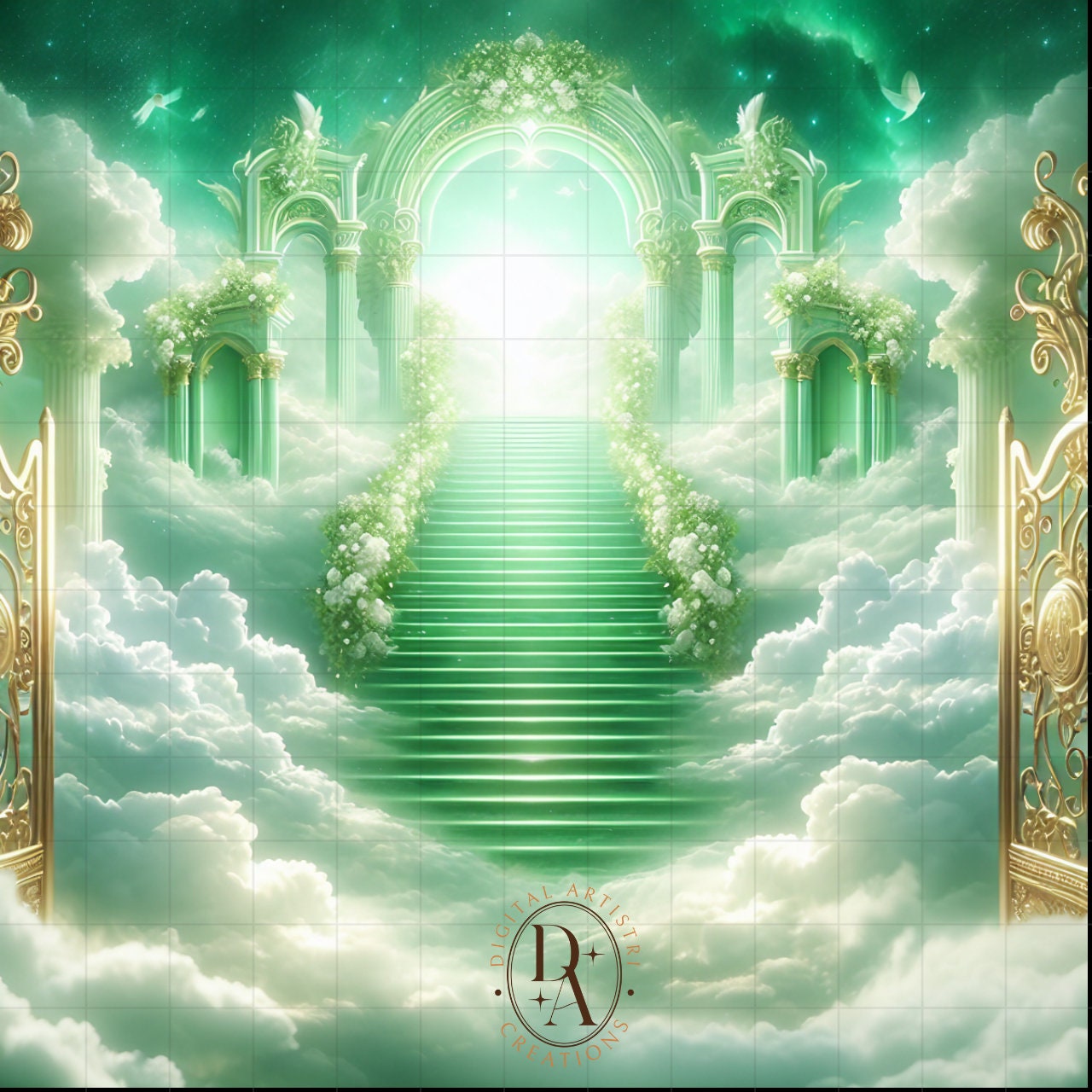 Green Heaven Gates in Loving Memory Template Memorial Button Background ...