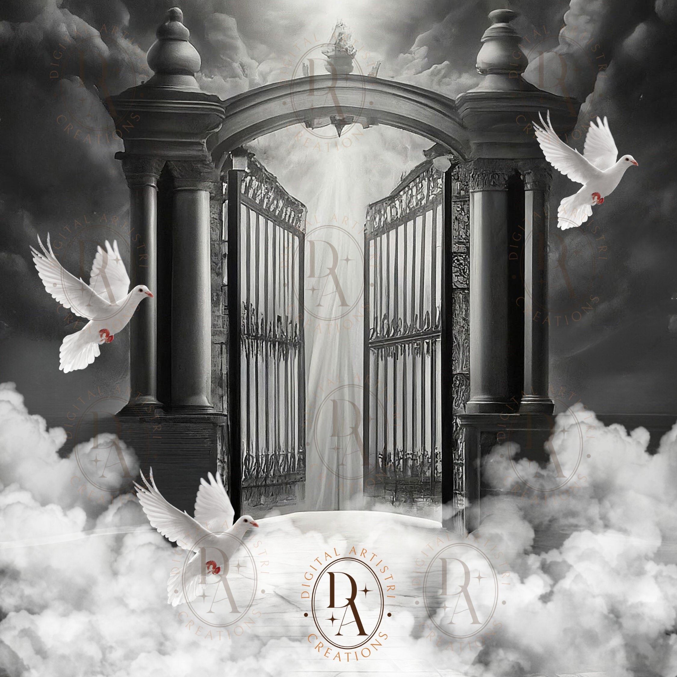 Black Design Heaven Gates, in Loving Memory Template, Memorial Button ...