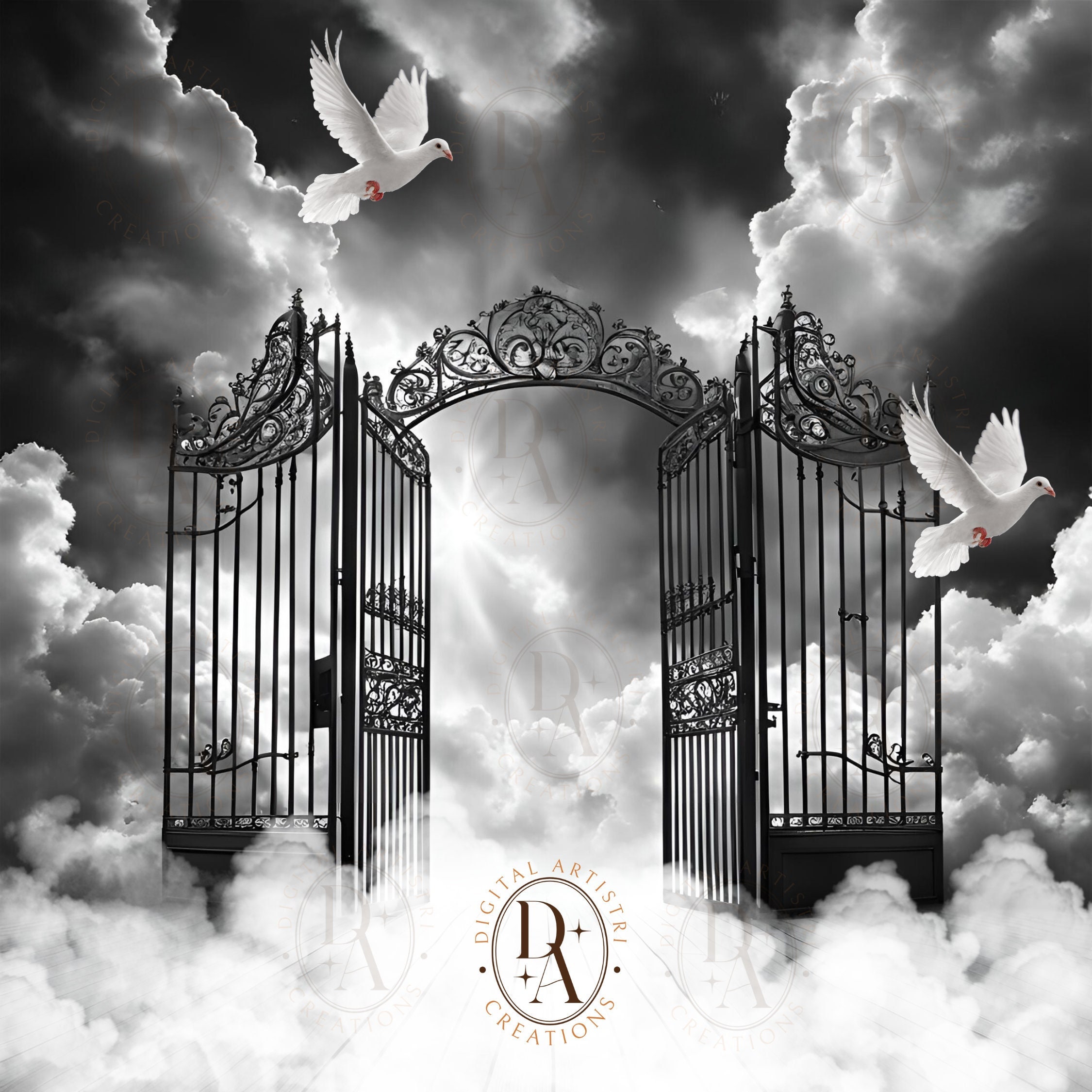 Black Design Heaven Gates, in Loving Memory Template, Memorial Button ...