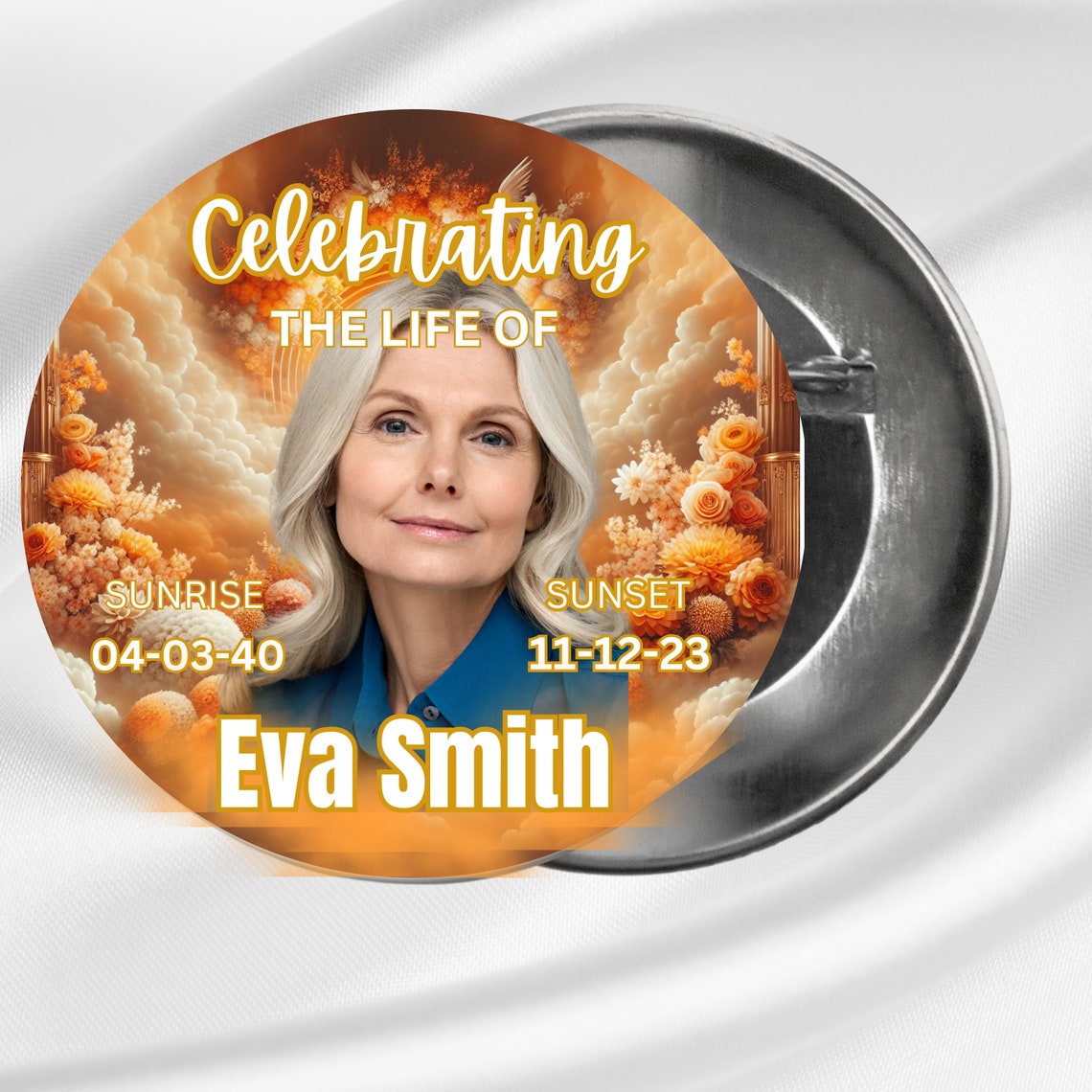 Orange Floral, in Loving Memory, Memorial Background, Memorial Button ...