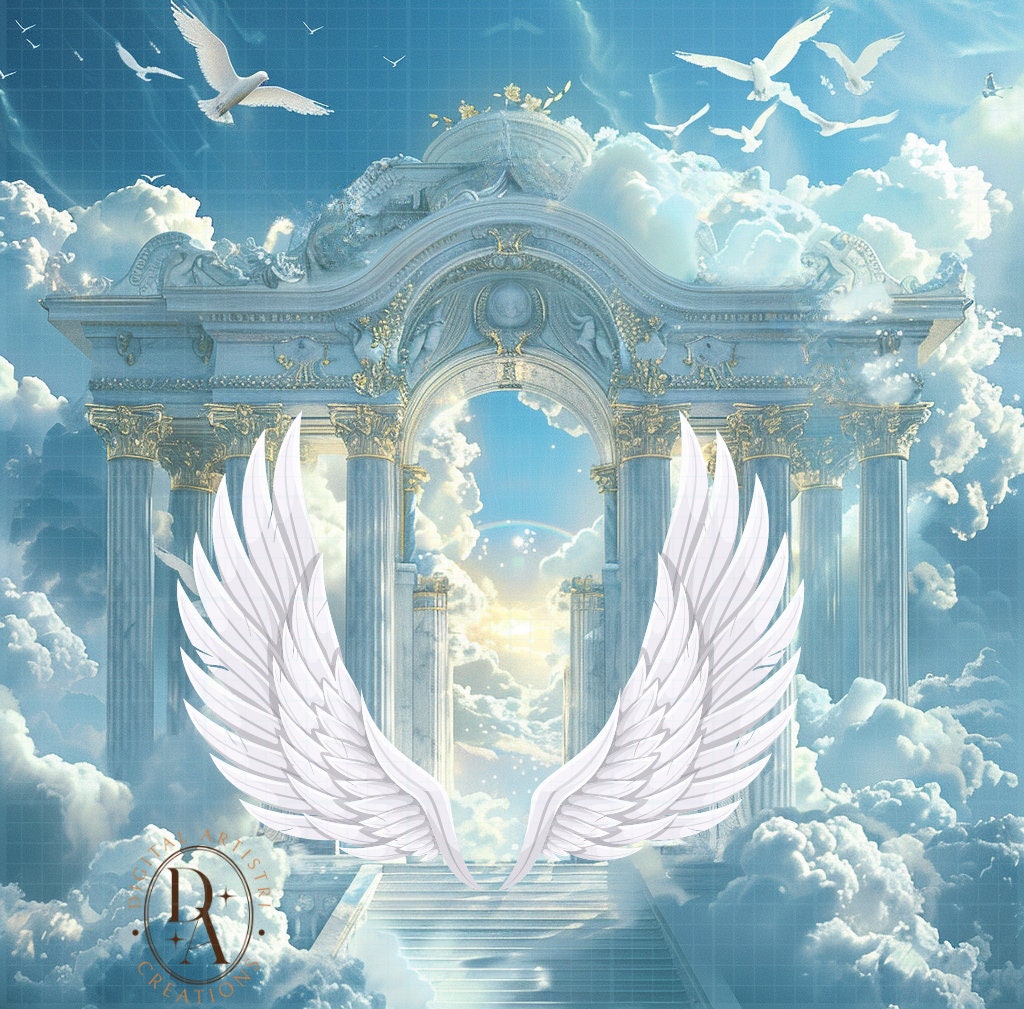 In Loving Memory Template Blue Heaven Gates Memorial With Wings ...