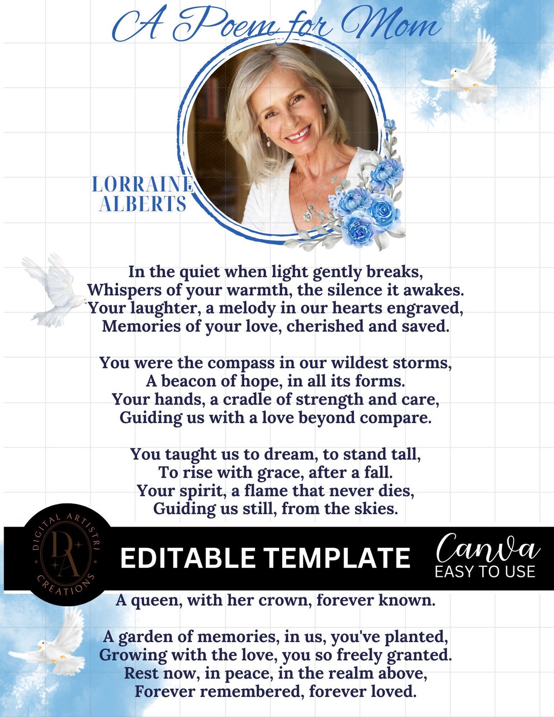 Editable Canva Template Drag and Drop Photo Into the Poem for a Funeral ...