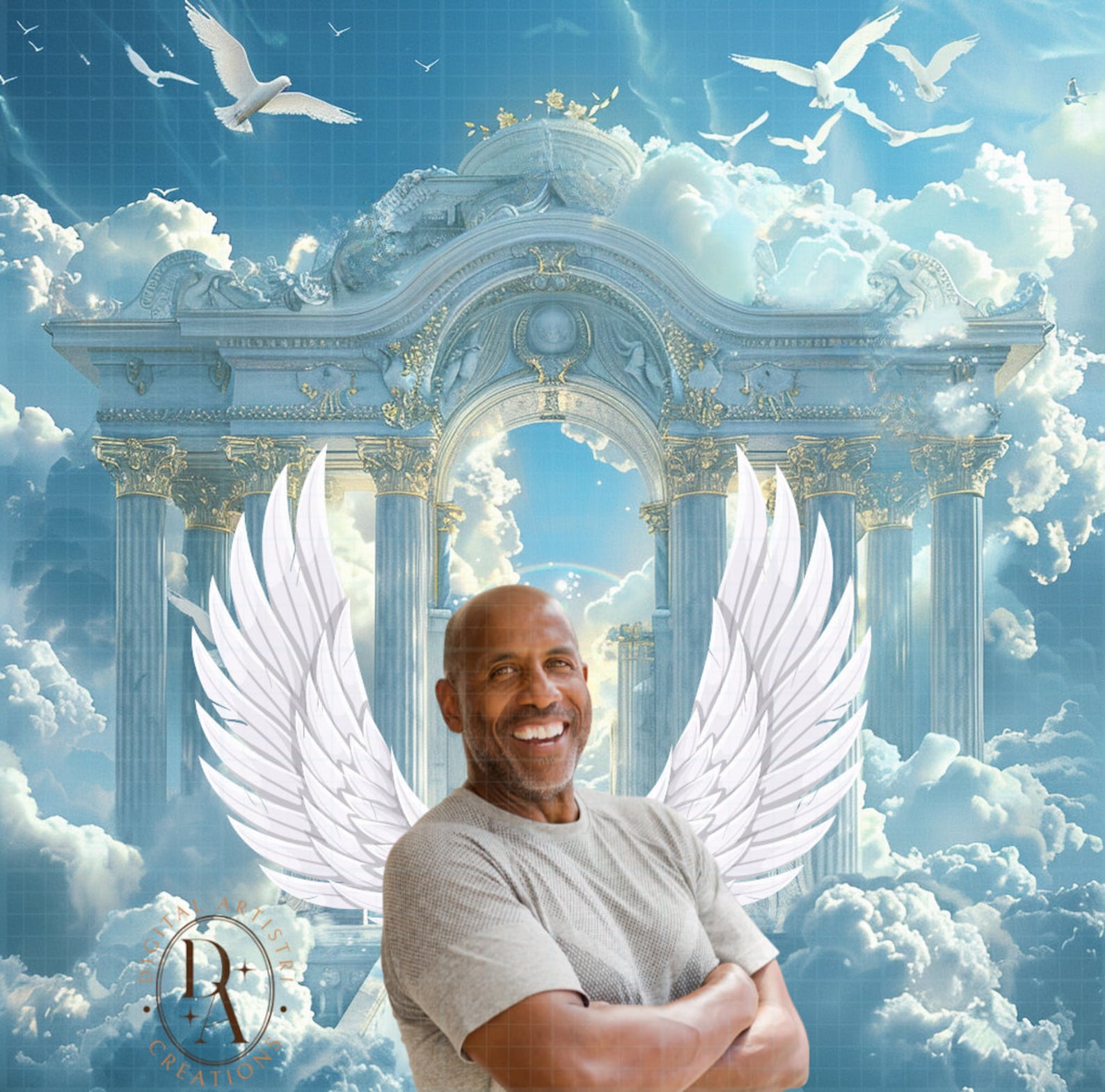 In Loving Memory Template Blue Heaven Gates Memorial With Wings ...