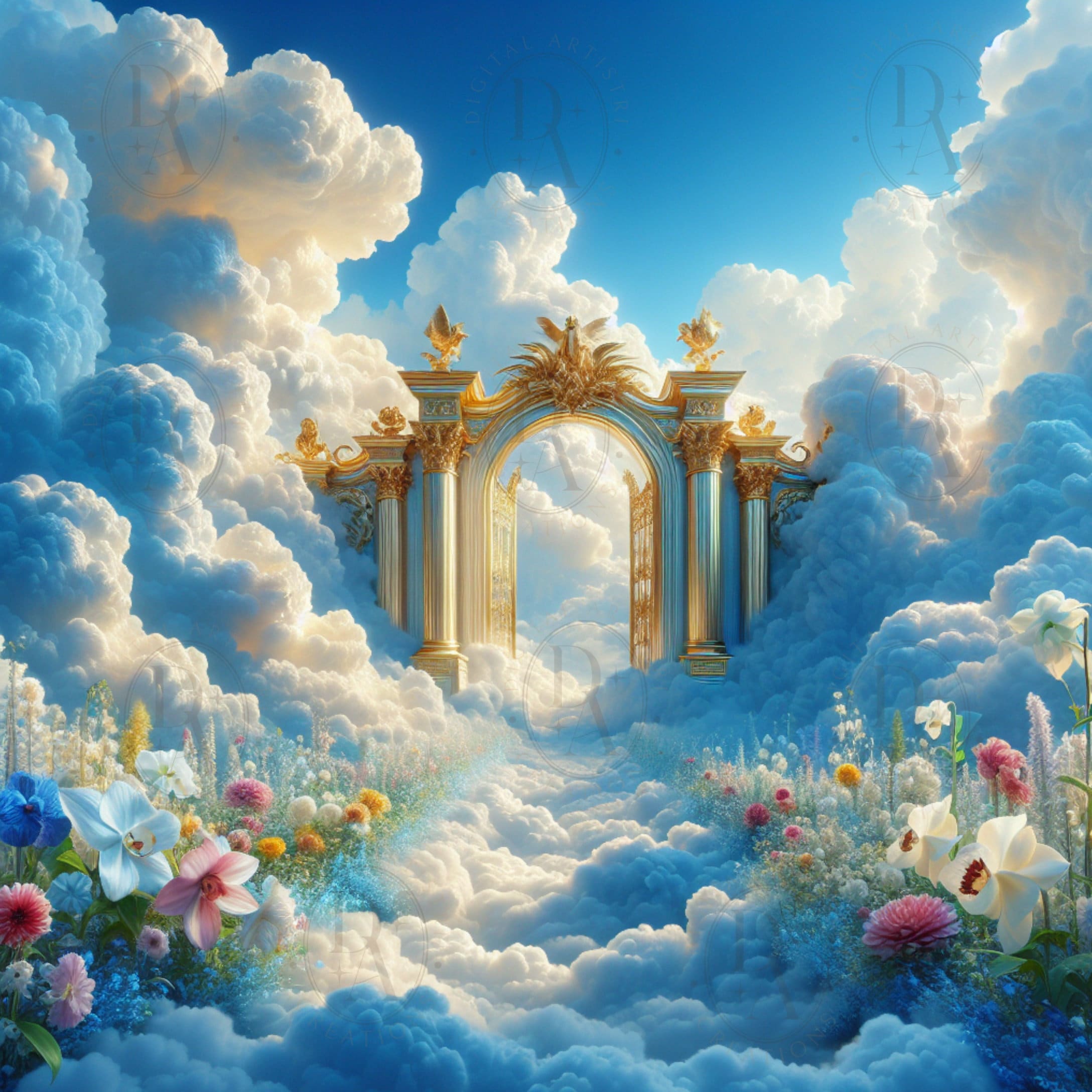 Blue Heaven Gates in Loving Memory Template Memorial Button Pin ...