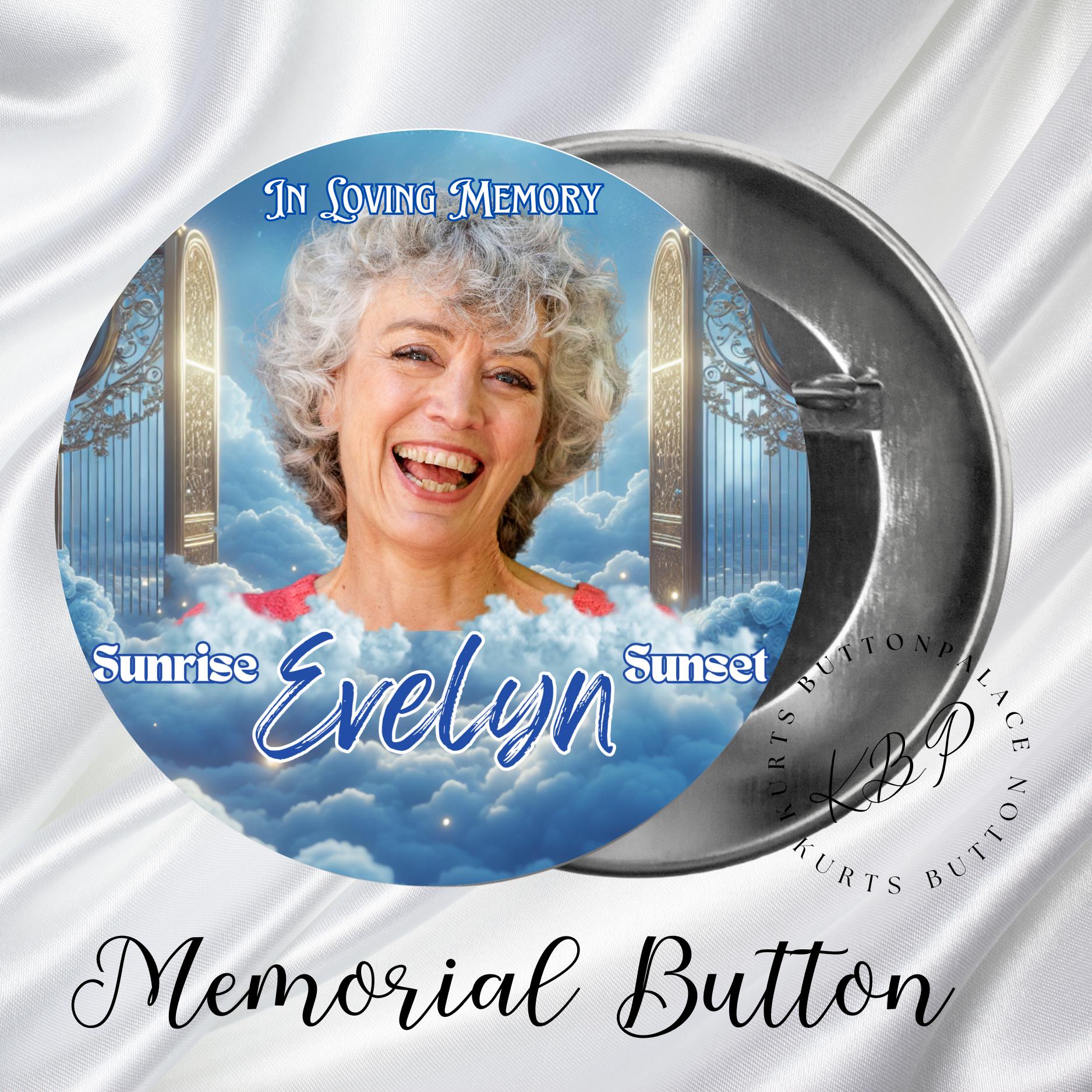In Loving Memory Template Blue Heaven Gates Memorial Button Pin ...