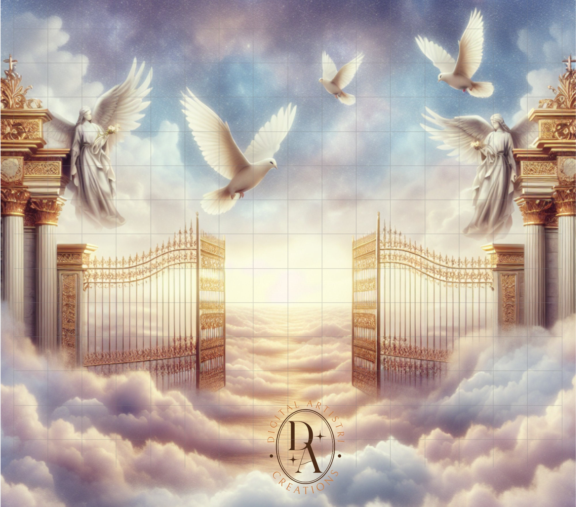 White Heaven Gates in Loving Memory Template Memorial Button Background ...