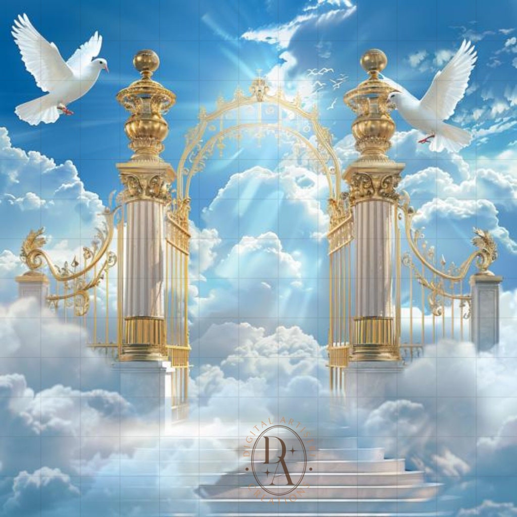 Blue Heaven Gates in Loving Memory Template Memorial Button Pin ...