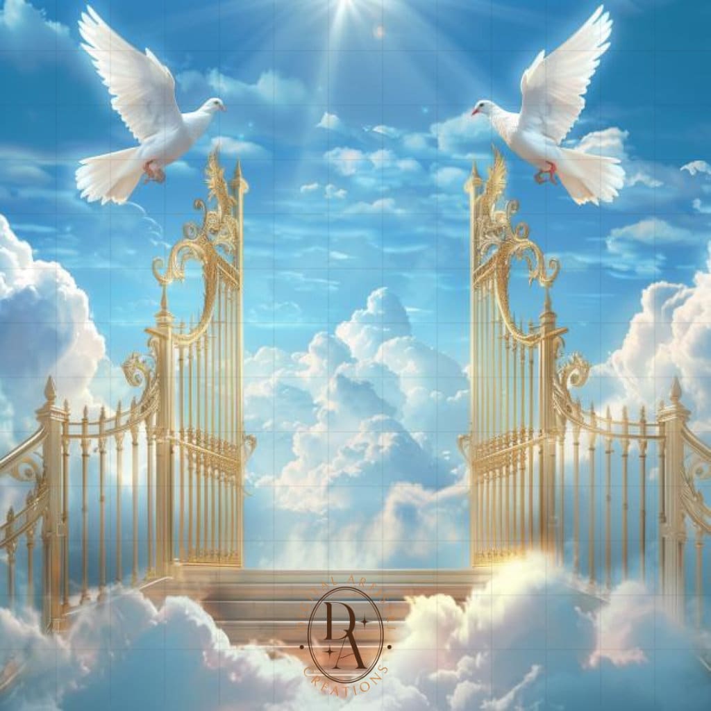 Blue Heaven Gates in Loving Memory Template Memorial Button Pin ...