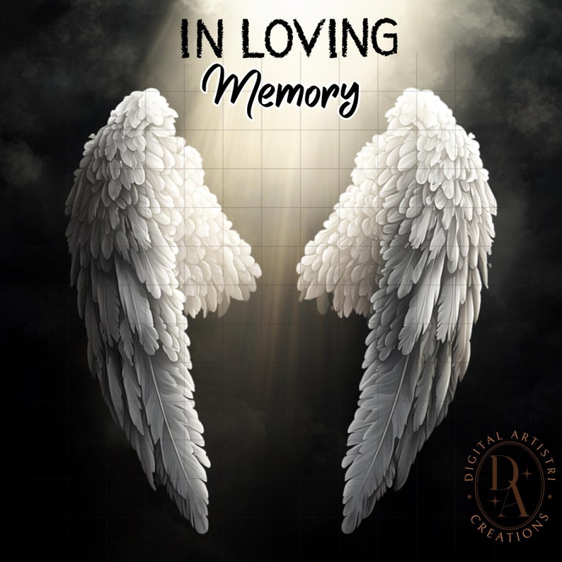 Elegant Black Memorial Background, Angel Wings, Customizable Design ...