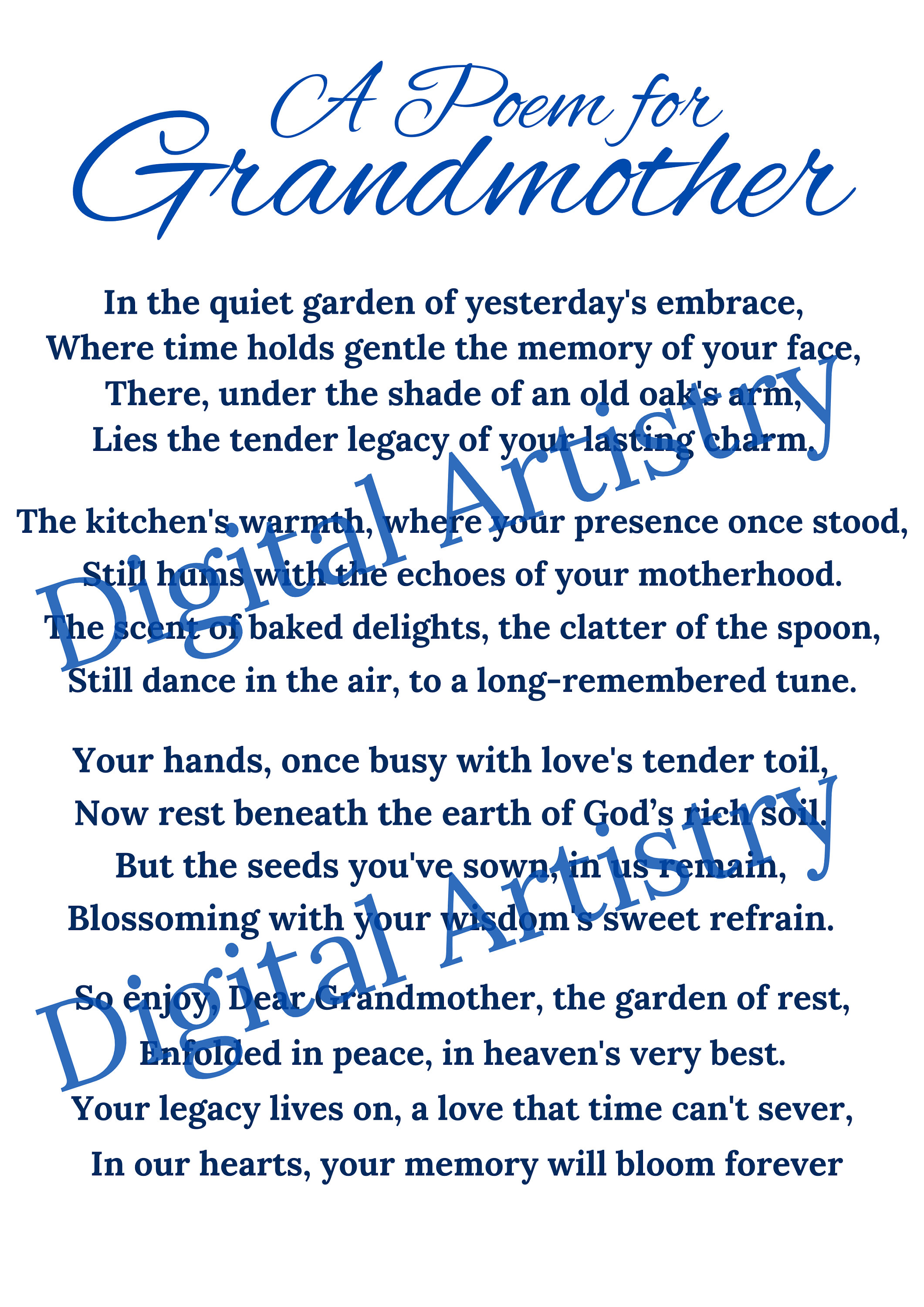 Poem for a Funeral Service Png, Pdf, Instant Download File for Printing ...
