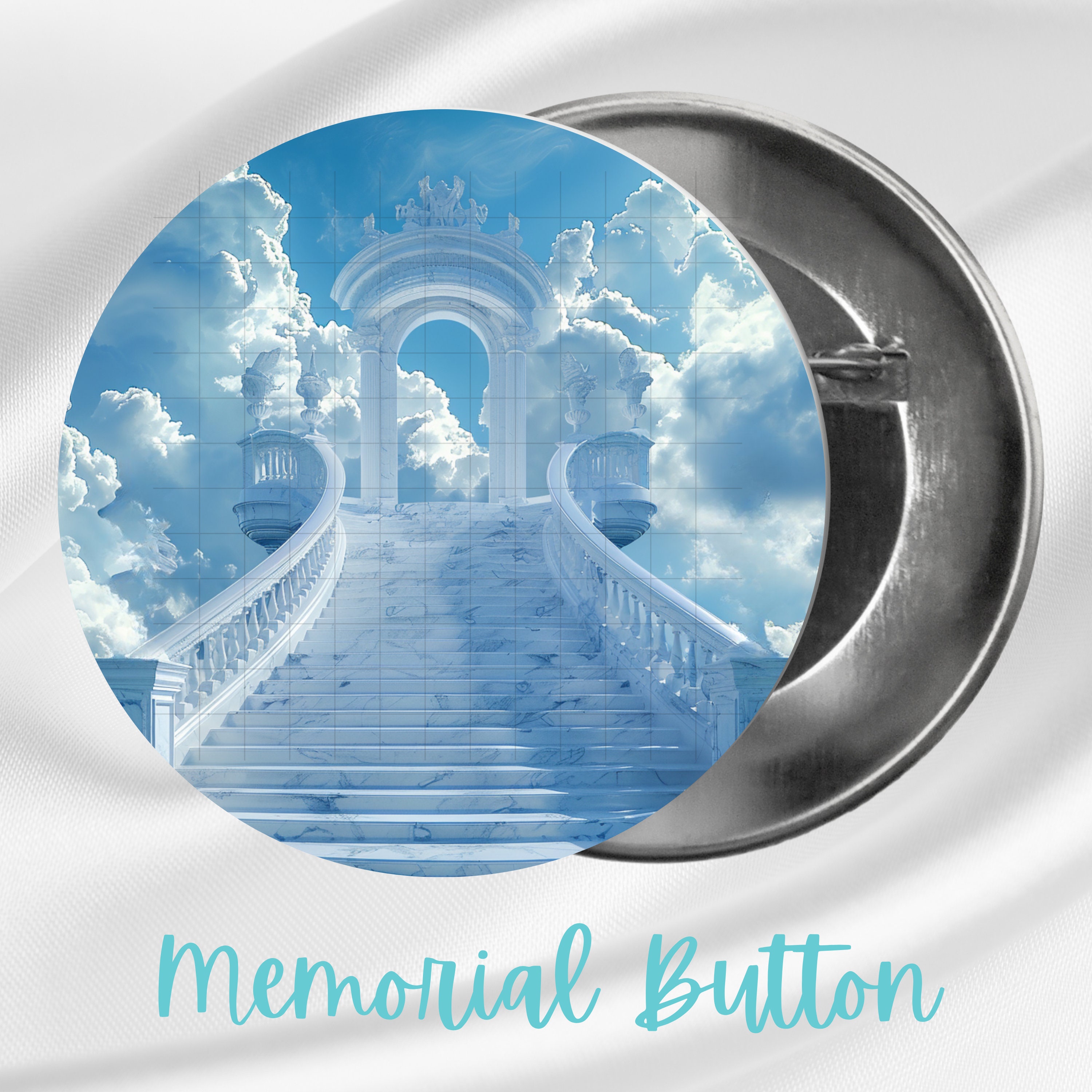 Blue Heaven Gates in Loving Memory Template Memorial Button Pin ...