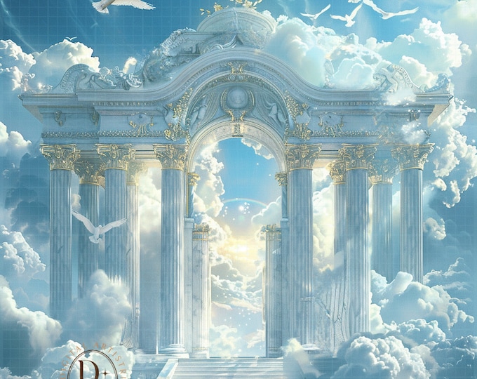 In Loving Memory Template Blue Heaven Gates Memorial With Wings ...