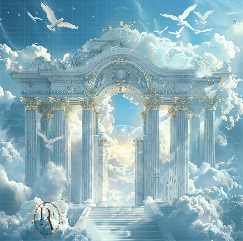 In Loving Memory Template Blue Heaven Gates Memorial With Wings ...