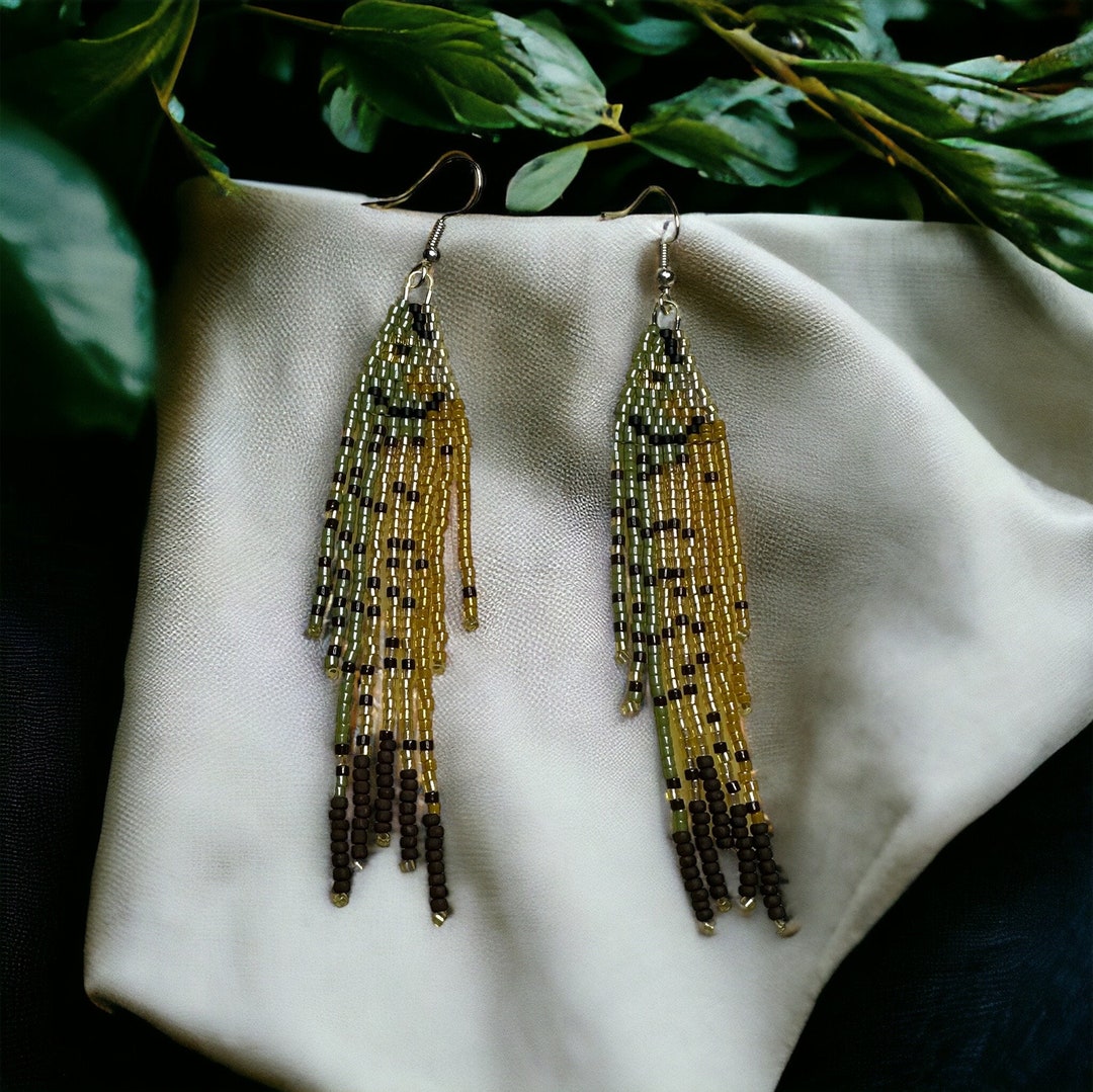 Beaded Brown Trout Fringe Earrings - Etsy
