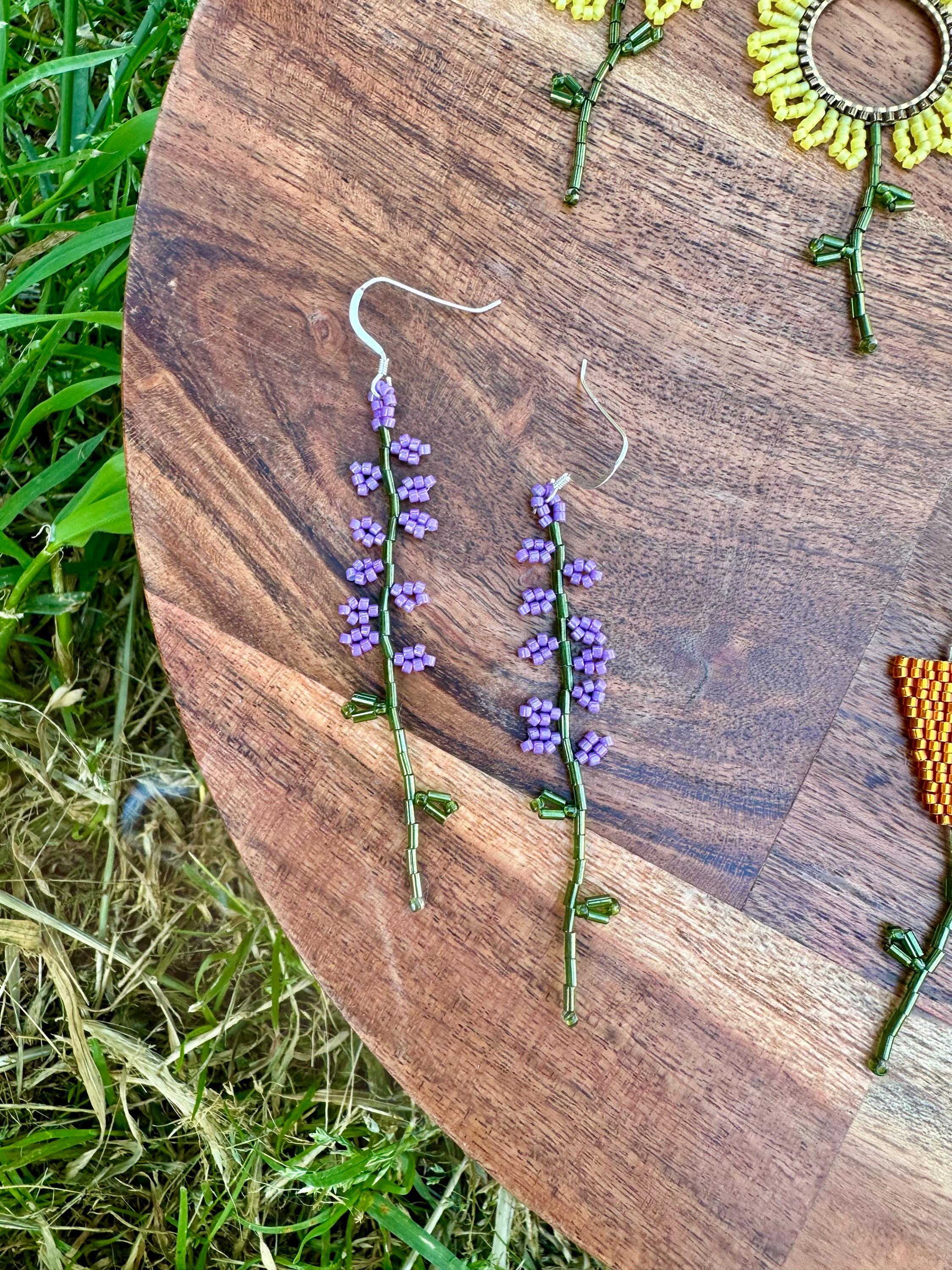Lavender Earrings Hand Beaded Flower - Etsy