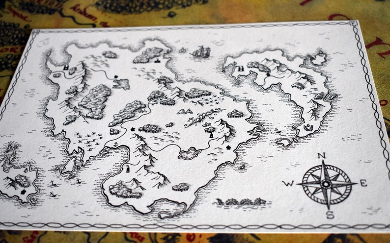 Custom Hand Drawn Fantasy Map A3, A4, A5 for Gifts, Aspiring Writers, D ...