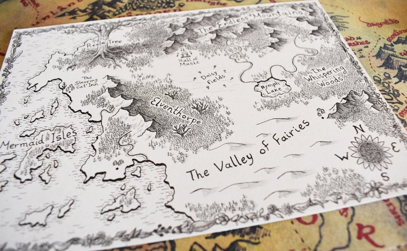Custom Hand Drawn Fantasy Map A3, A4, A5 for Gifts, Aspiring Writers, D ...