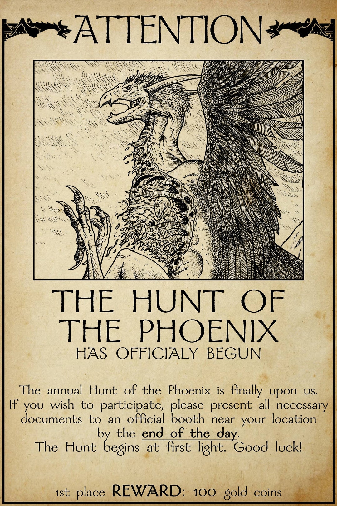Phoenix Hunt Poster: Medieval Fantasy Tavern Art (instant Download) - Etsy