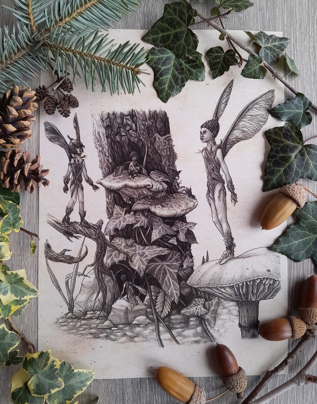 Wood Fairies Pencil & Ink Art Print (18.5x26cm) High Quality Print - Etsy