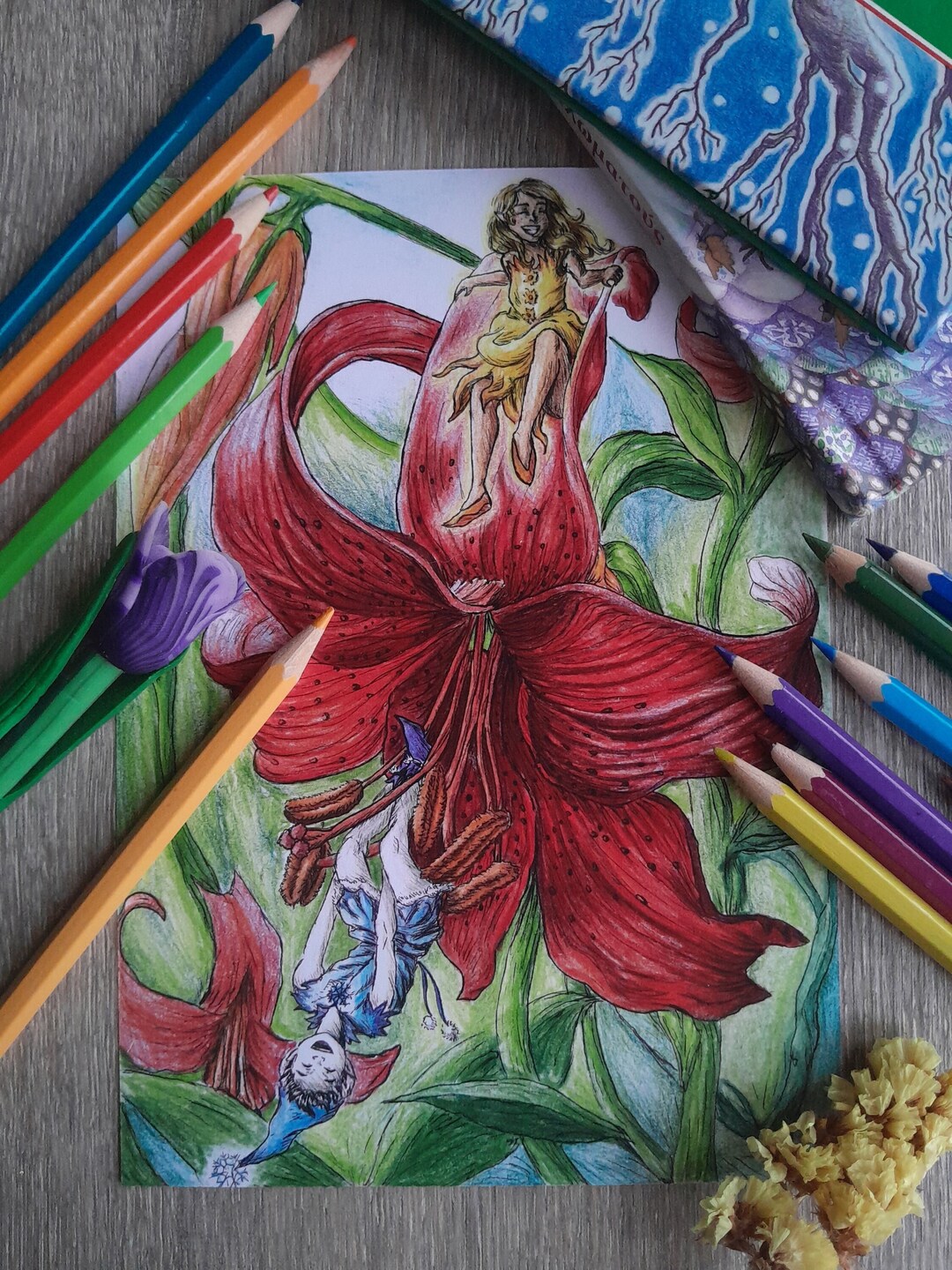 Summer and Winter Spirits - Colored Pencil & Ink Art Print (14.7x20.9cm ...