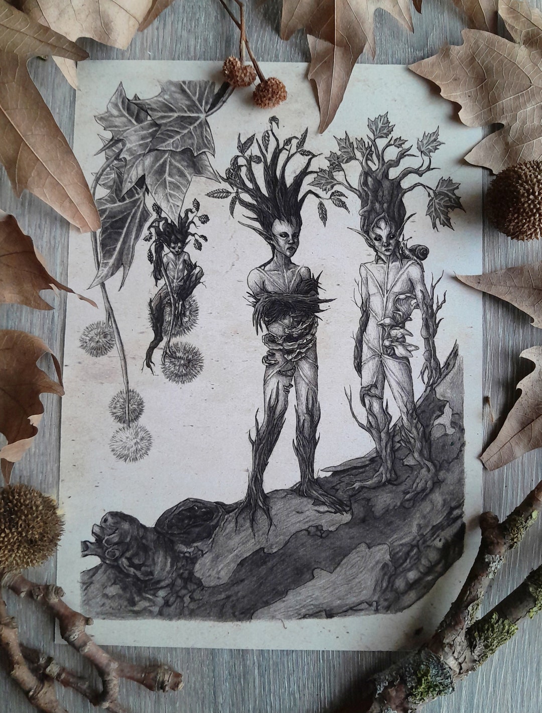 Tree Elves Pencil & Ink Art Print 18.5x26cm High Quality Print - Etsy