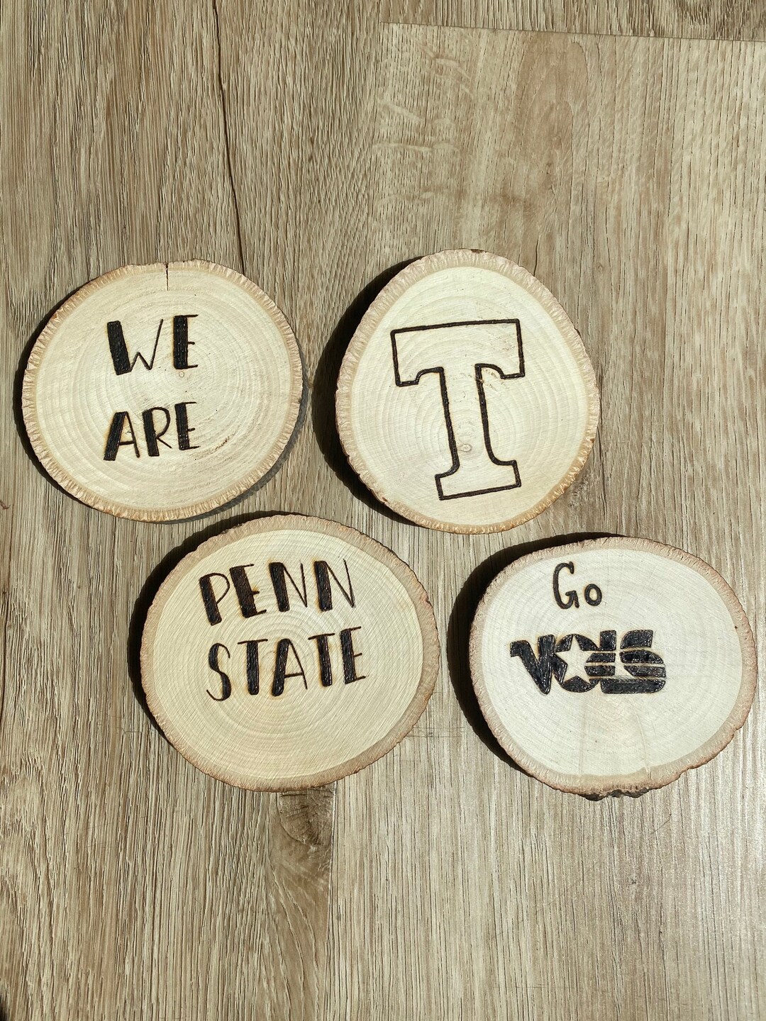 Handmade Wood Burned Sports Team Coasters: Rustic Bar Decor (set of 4 ...