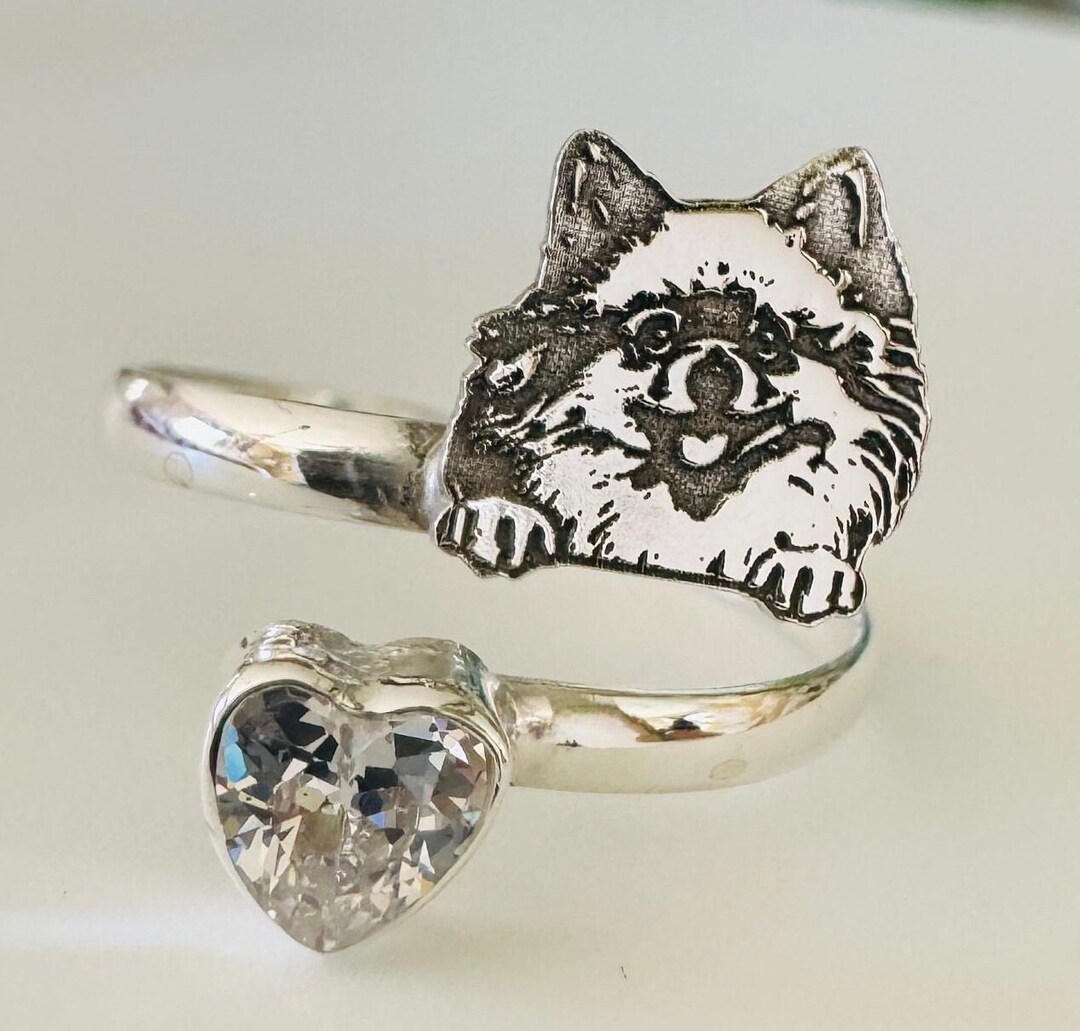 925 Sterling Silver Pomeranian Dog White Heart C/Z Ring,dog Mom, Gifts ...