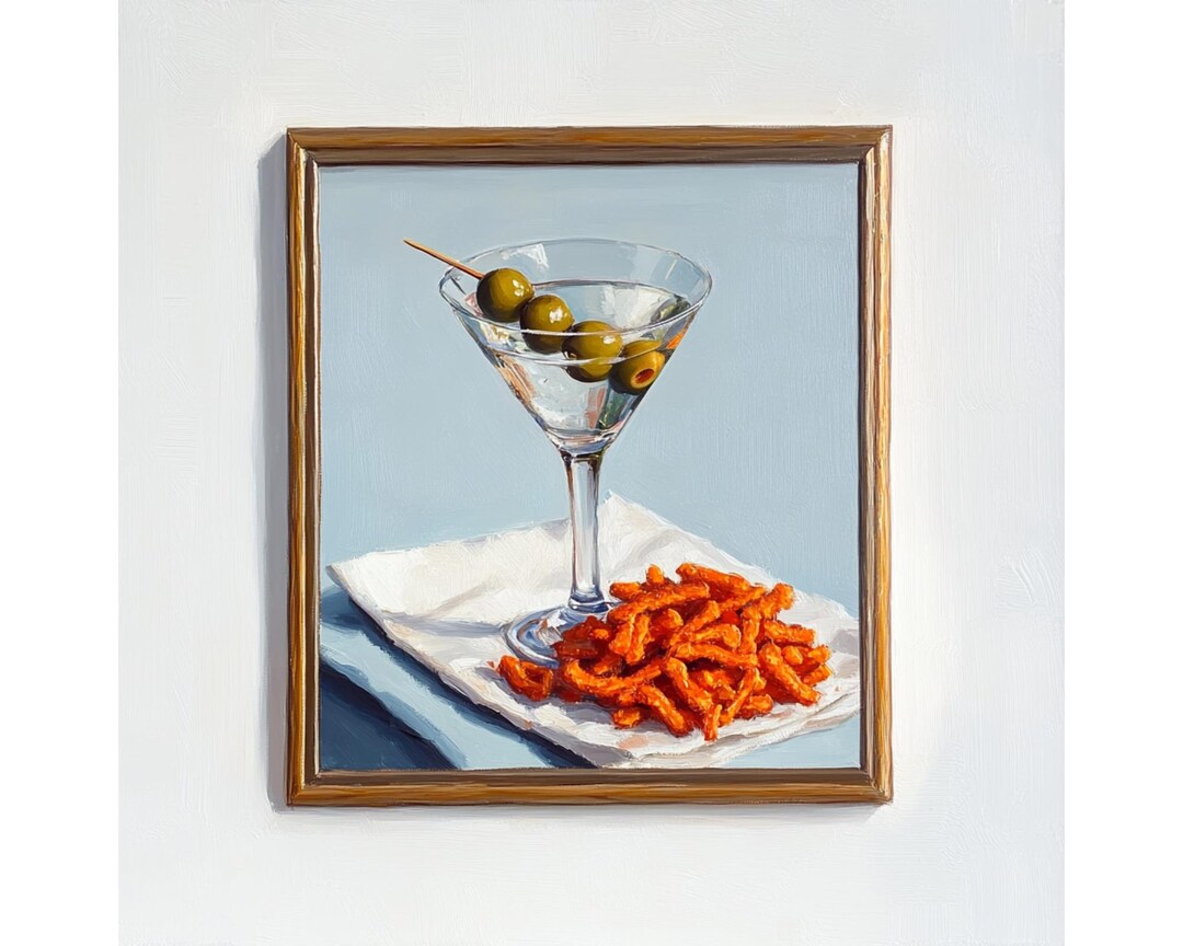 Martini Oil Painting Hot Cheetos Junk Food Poster Bar Cart Decor Still ...