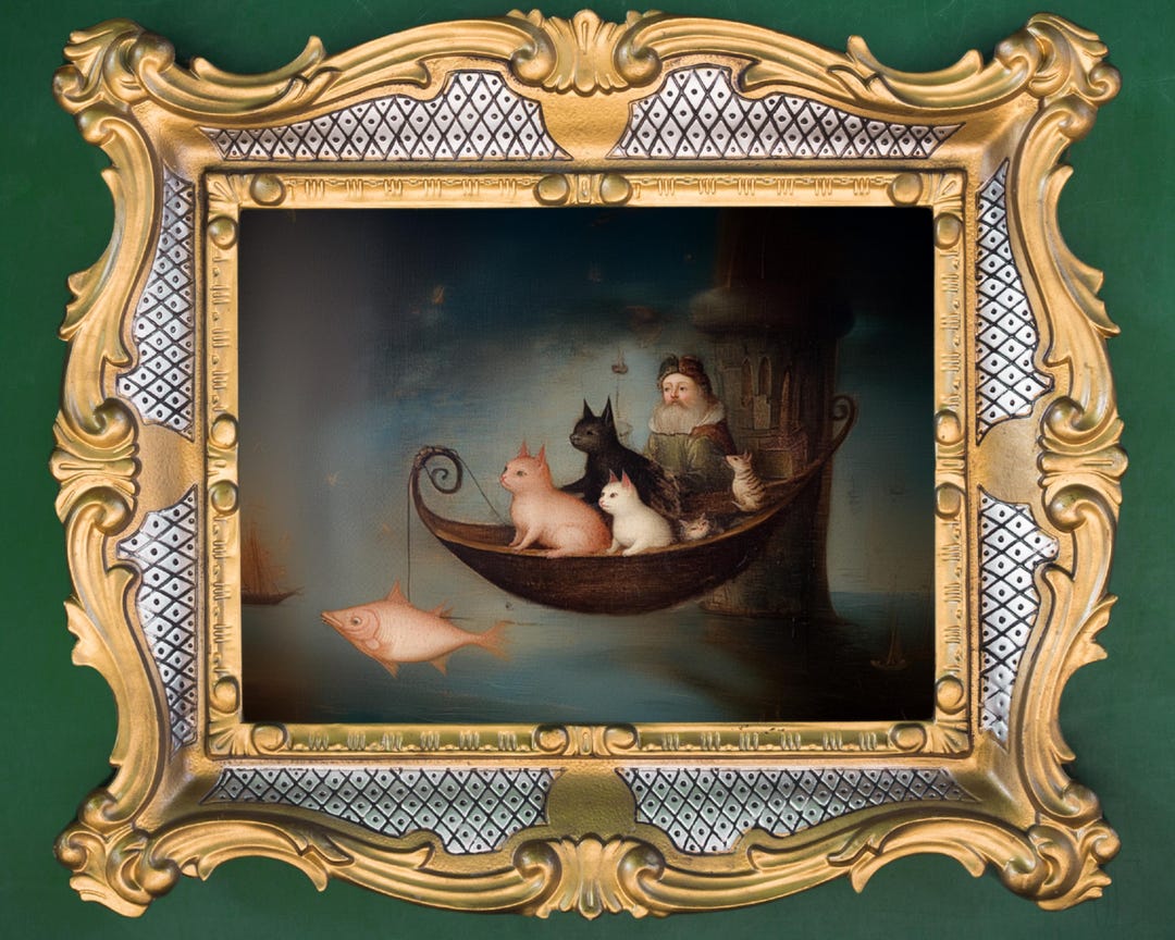 Cat Renaissance Art Oil Painting Hieronymus Bosch Style Weirdcore ...
