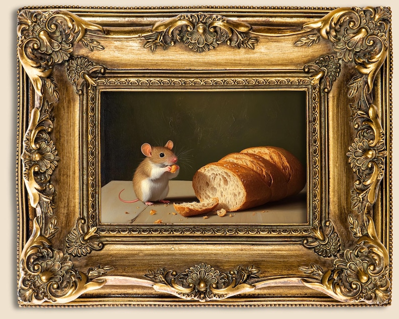 Mouse Oil Painting Rat Art Unique Original Poster Print Bread Still ...