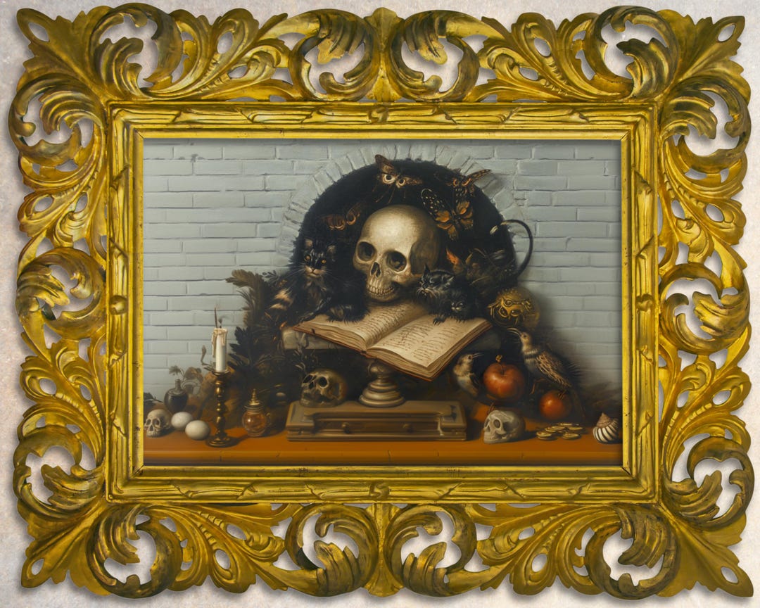 Skull Gothic Renaissance Antique Vintage Oil Painting Dark Academia ...