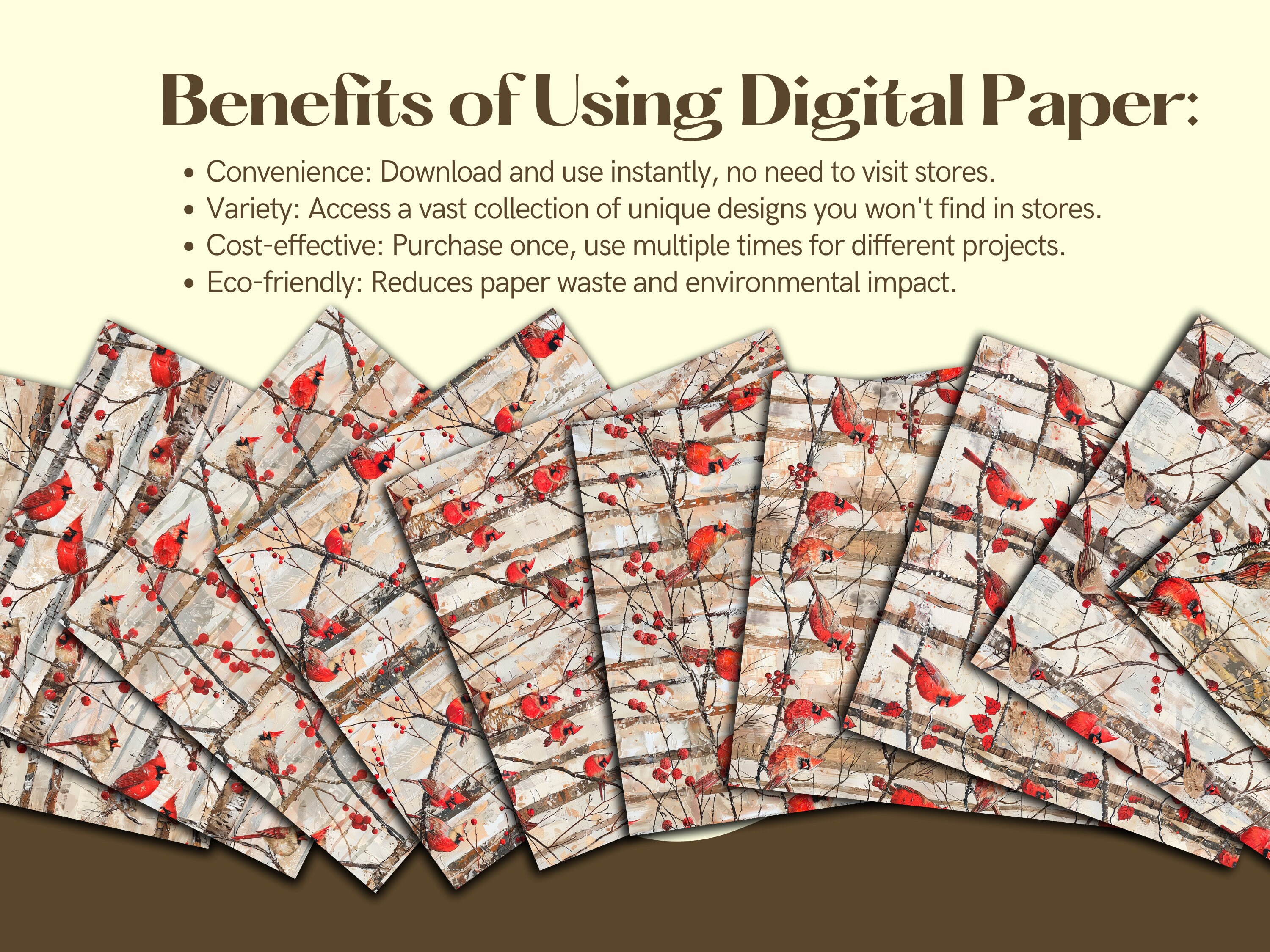 Cardinals Seamless Pattern: Printable Bird Paper for Scrapbooking ...