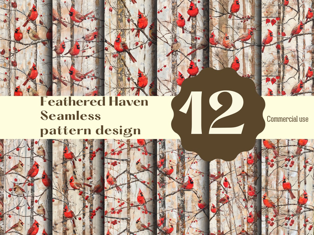 Cardinals Seamless Pattern: Printable Bird Paper for Scrapbooking ...