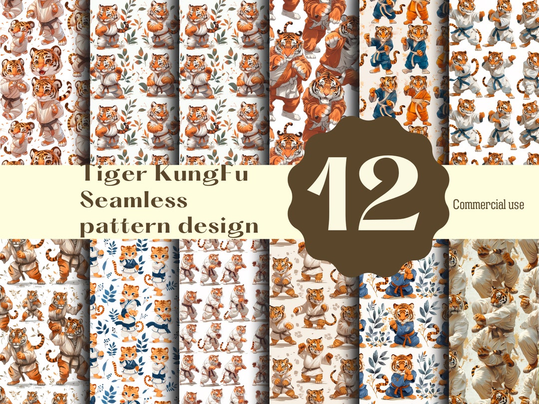 Tiger Kung Fu Seamless Patterns Martial Arts Scrapbook Paper for ...