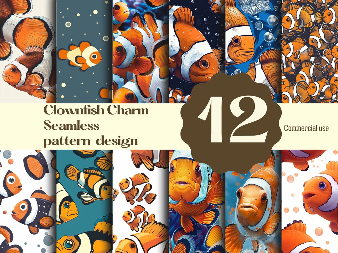 Clownfish Seamless Pattern - Nemo-inspired Digital Paper for Wallpaper, Scrapbooking, DIY Ocean ...